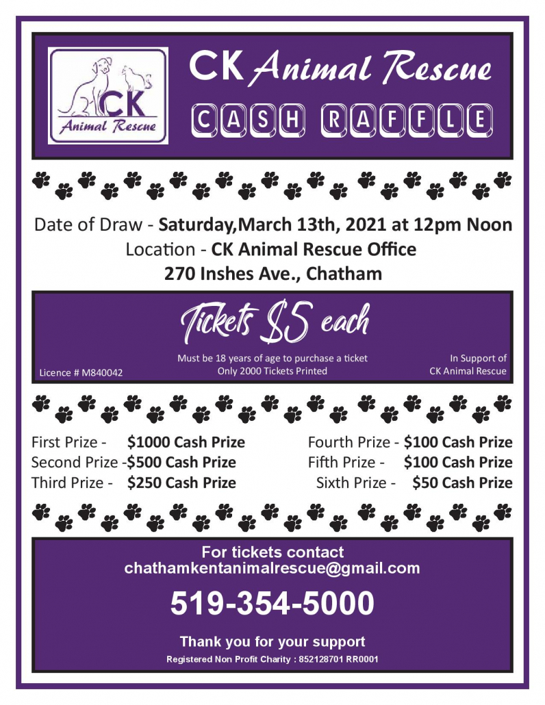 Cash Raffle – NEW for 2021! – CK Animal Rescue
